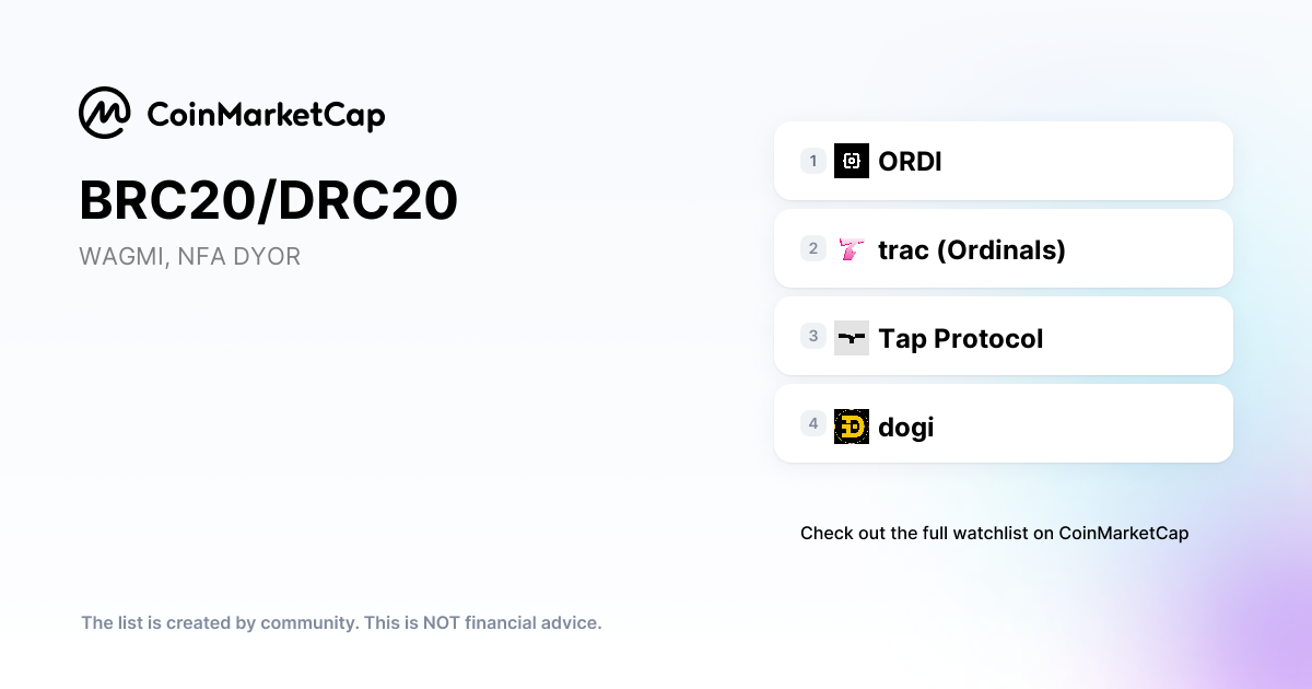 Follow The BRC20/DRC20 Crypto Portfolio Picks | CoinMarketCap