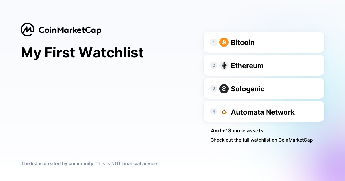 Follow The My First Watchlist Crypto Portfolio Picks | CoinMarketCap