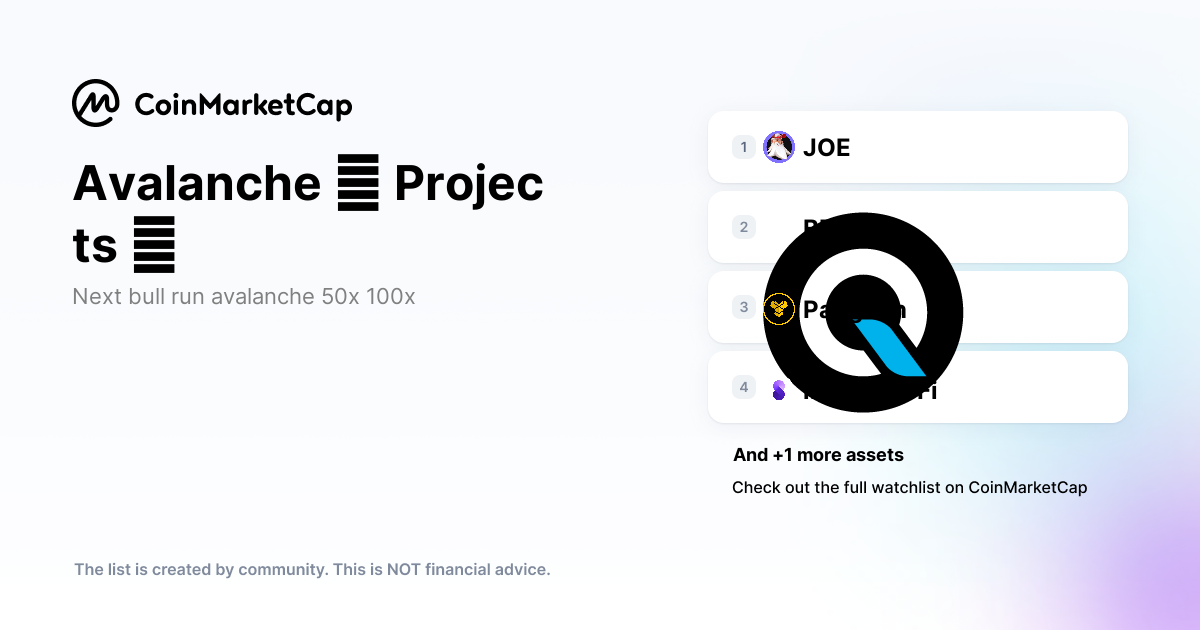 Suivez le choix de portfolio crypto de Avalanche 🔺 Projects 🚀 ...