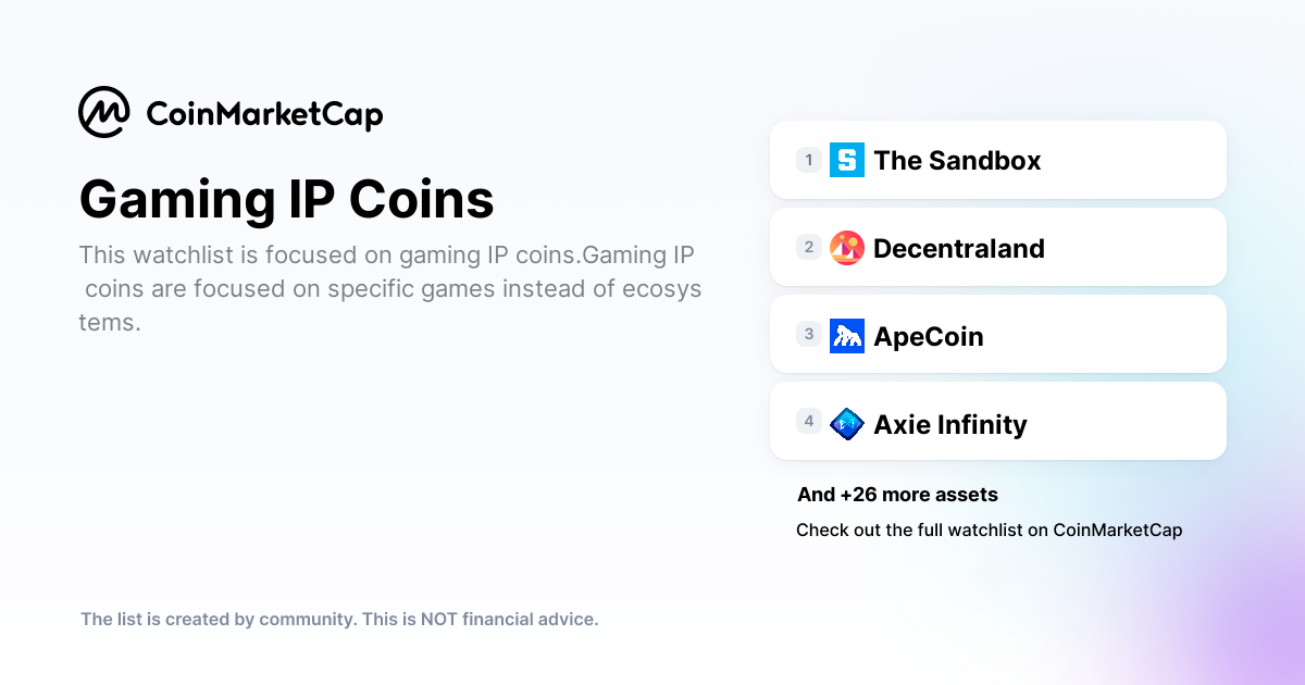 Follow The Gaming IP Coins Crypto Portfolio Picks | CoinMarketCap